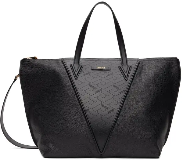 Versace Black V Greca Tote Bag In 1b00v Nero-Oro Versa - 70% Off